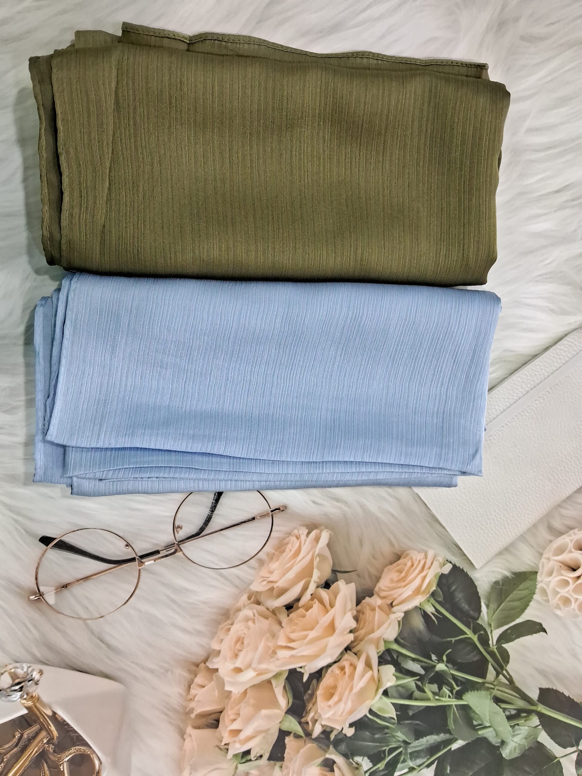 Muna Satin Combo hijabs (Algae green n sky blue) - ESRAzone